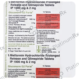 Gluconorm G2 Forte 2/1000mg Tablet PR 10s | Uses, Price & Substitutes