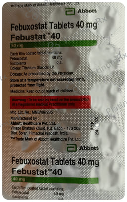 Febustat 40mg Tablet 15s – Save 63% on Substitute Medicine